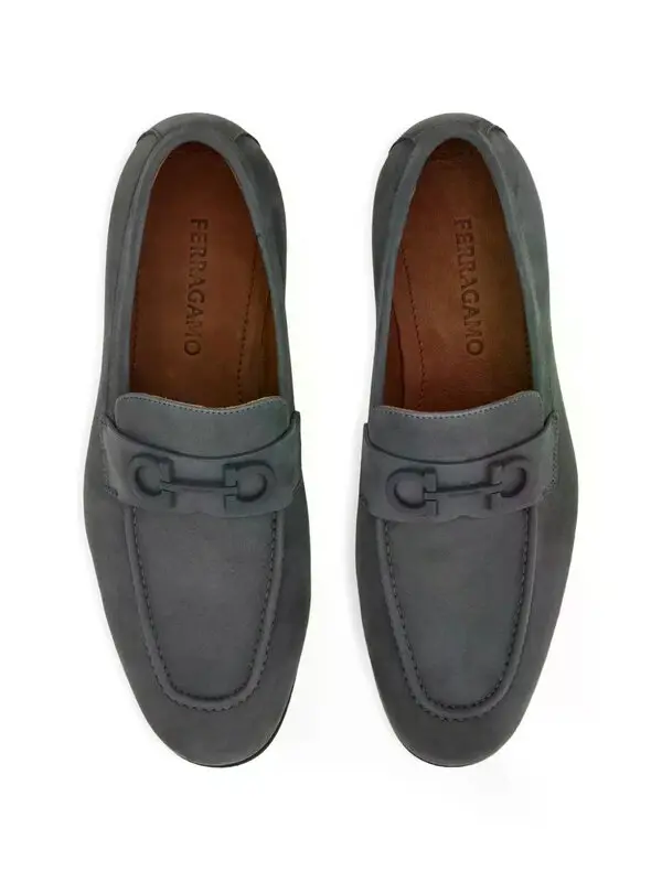 FERRAGAMO Leather Loafers With Gancini Buckle - Grey