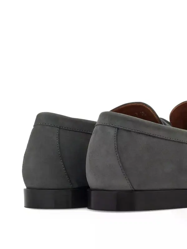 FERRAGAMO Leather Loafers With Gancini Buckle - Grey