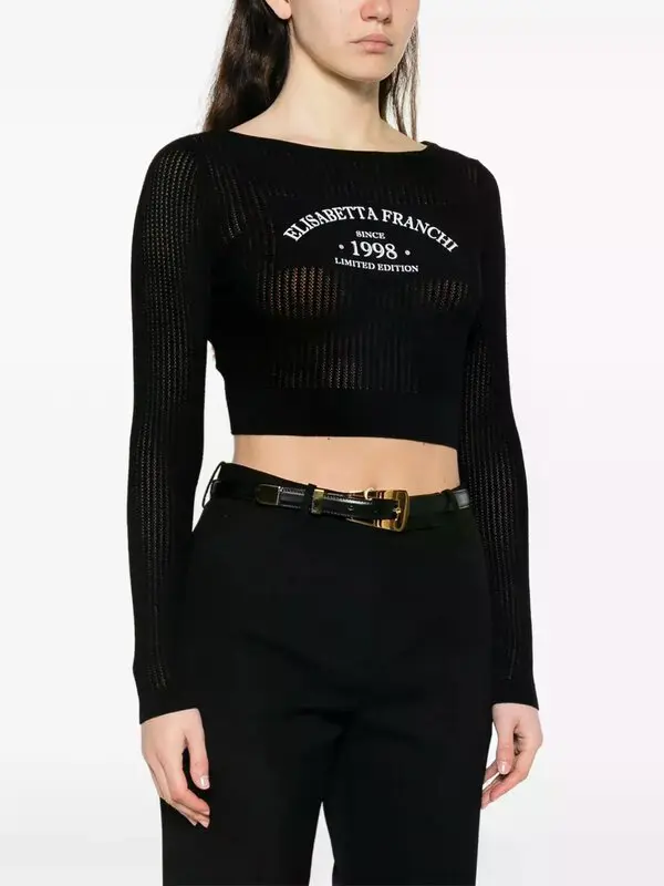 Elisabetta Franchi Open-work Boat Neck Long Sleeve Sweater