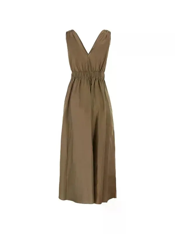 Brunello Cucinelli V-neck Belted Midi Dress - Brown