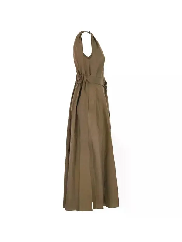 Brunello Cucinelli V-neck Belted Midi Dress - Brown