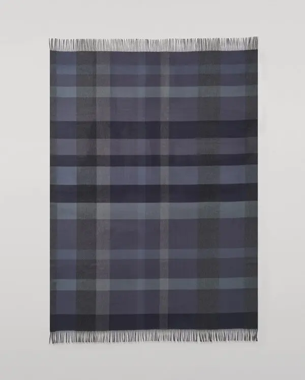 Johnstons Of Elgin Umbra Blue Cashmere Plaid Throw - Navy