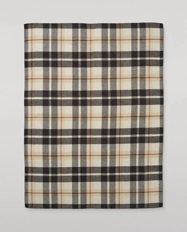 Johnstons Of Elgin Double Face Black & Blue Wool Throw - Brown