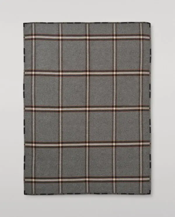 Johnstons Of Elgin Double Face Black & Blue Wool Throw