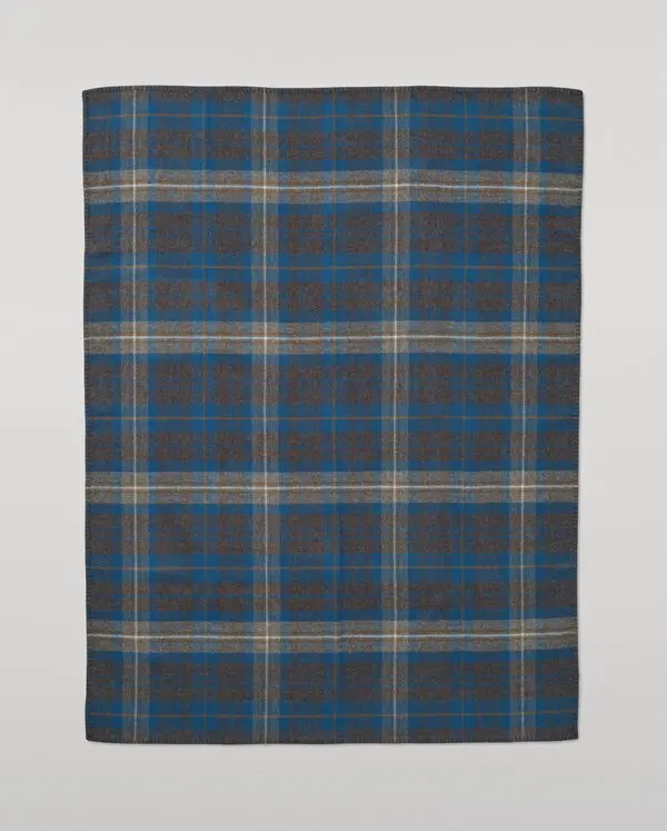 Johnstons Of Elgin Double Face & Grey Wool Throw - Blue