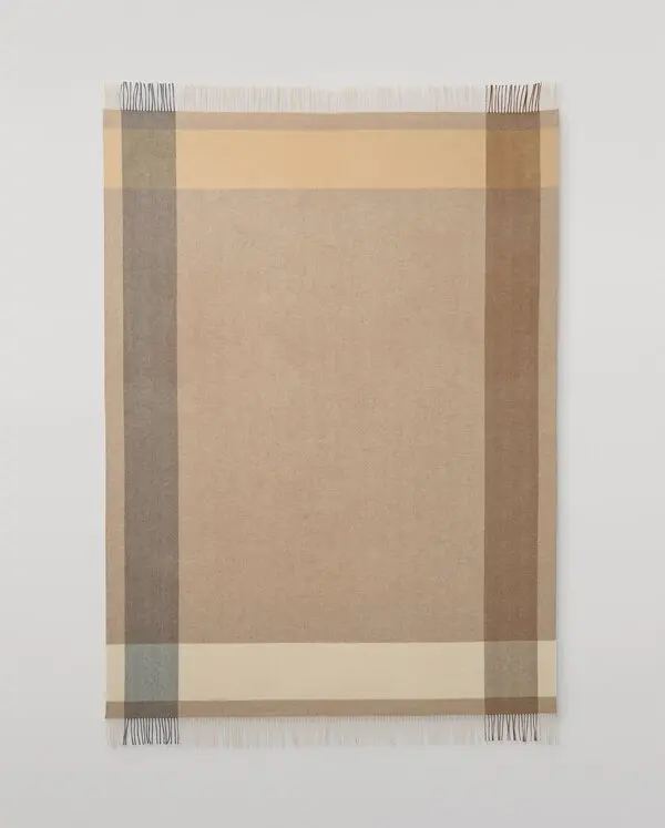 Johnstons Of Elgin Block Border Wool Throw - Natural
