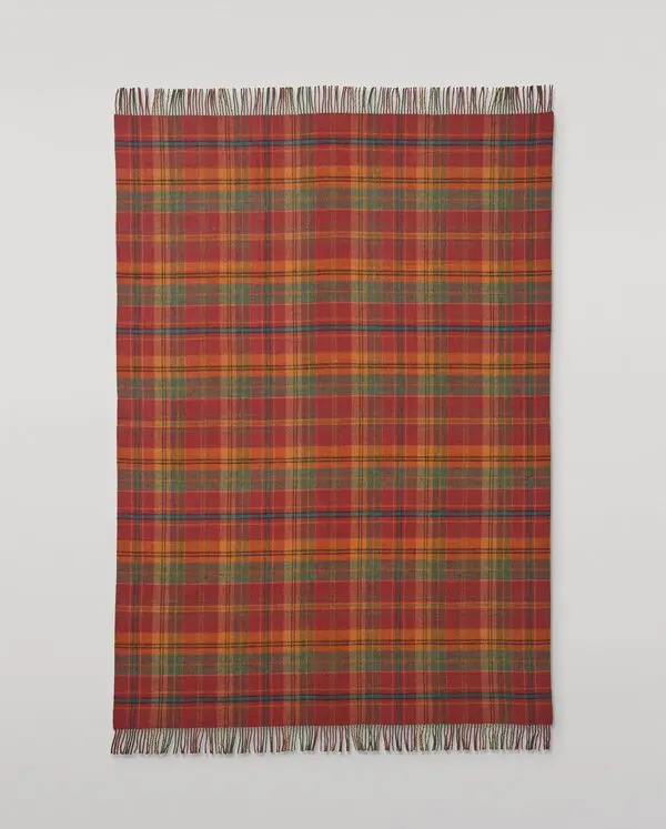 Johnstons Of Elgin Double Face & Green Lambswool Throw - Red