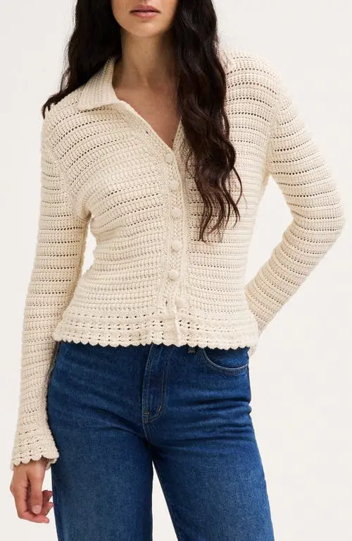 Madewell Pointelle Knit Peplum Cotton Cardigan - Canvas