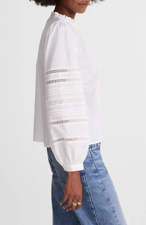 Madewell High Neck Lace Pintuck Cotton Top - White