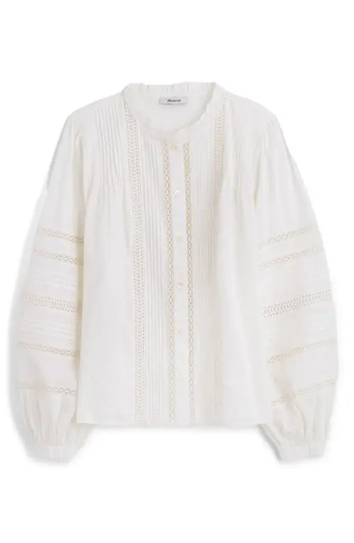 Madewell High Neck Lace Pintuck Cotton Top - White