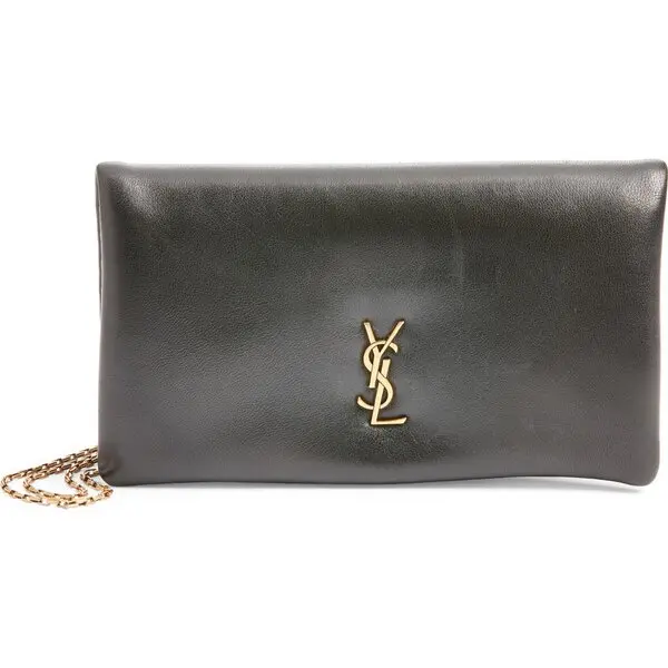 Saint Laurent Large Leather Wallet On A Chain - Nero