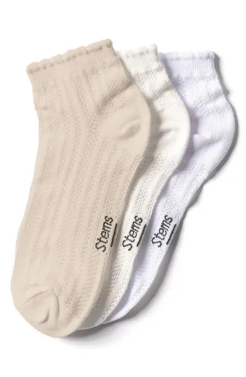 STEMS Lace Knit Ankle Socks 3 Pack - Almond