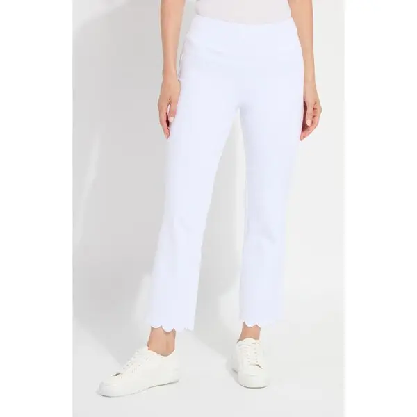 Lyssé Scallop Hem Pull-on Ankle Bootcut Knit Jeans - White