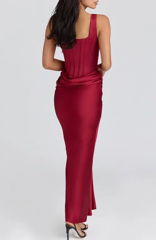 House Of Cb Kira Corset Bodice Satin Gown - Red | Editorialist