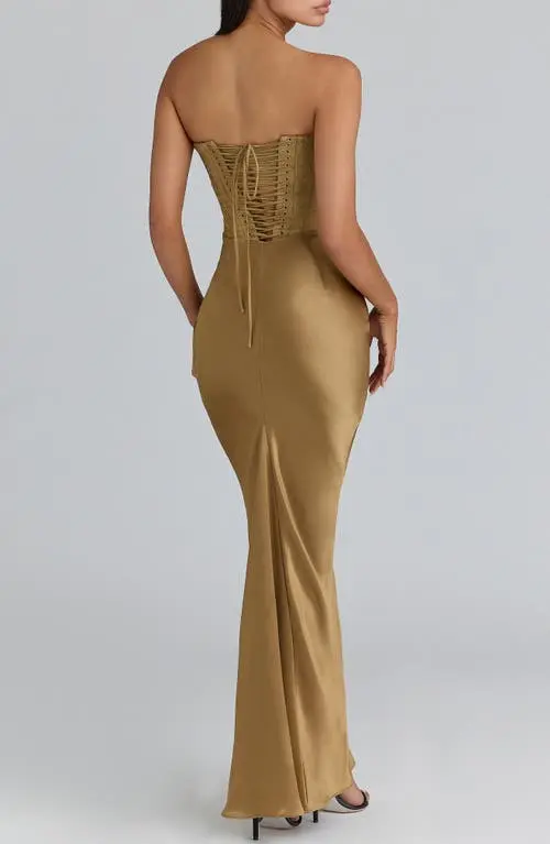 House Of Cb Strapless Corset Bodice Satin Gown