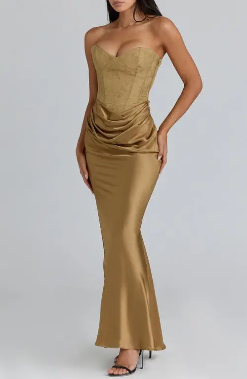 House Of Cb Strapless Corset Bodice Satin Gown