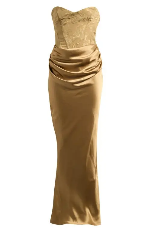 House Of Cb Strapless Corset Bodice Satin Gown