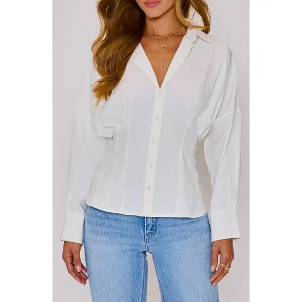 VICI Cotton Button-up Shirt With O-ring Belt - White