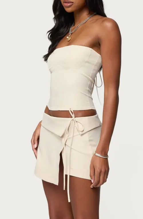 EDIKTED Selena Lace-up Strapless Corset Top - Beige