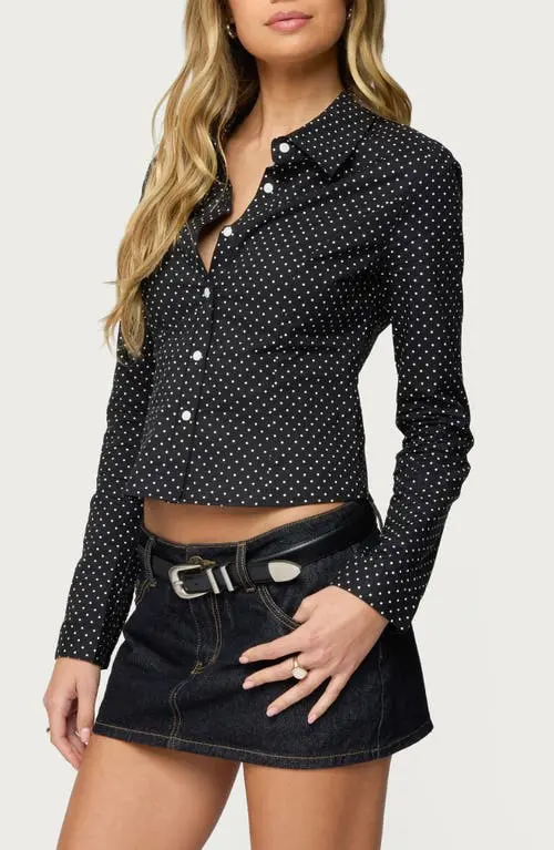 EDIKTED Polka Dot Button-up Shirt