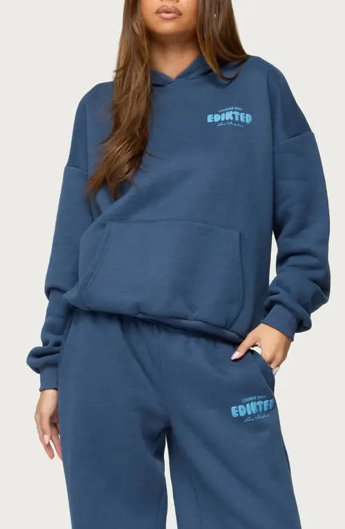 EDIKTED Fleece Logo Graphic Hoodie - Navy