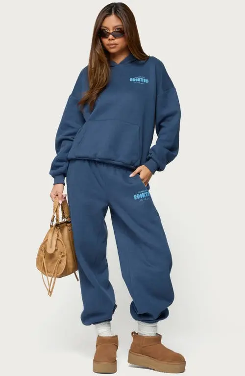 EDIKTED Fleece Logo Graphic Hoodie - Navy