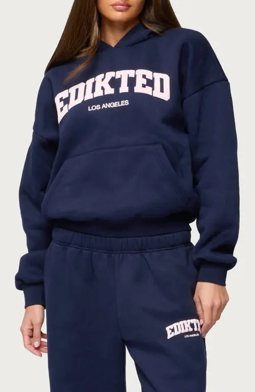 EDIKTED Logo Oversize Fleece Hoodie - Navy