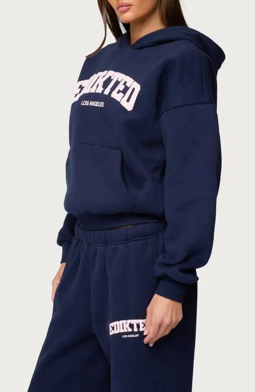 EDIKTED Logo Oversize Fleece Hoodie - Navy