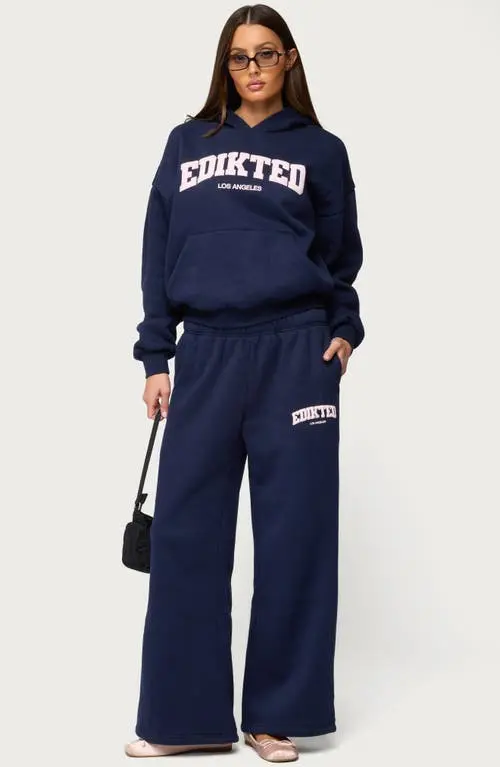 EDIKTED Logo Oversize Fleece Hoodie - Navy