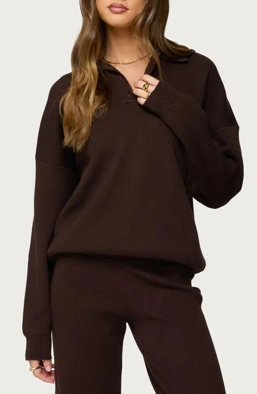 EDIKTED Lorie Oversize Polo Sweater - Brown