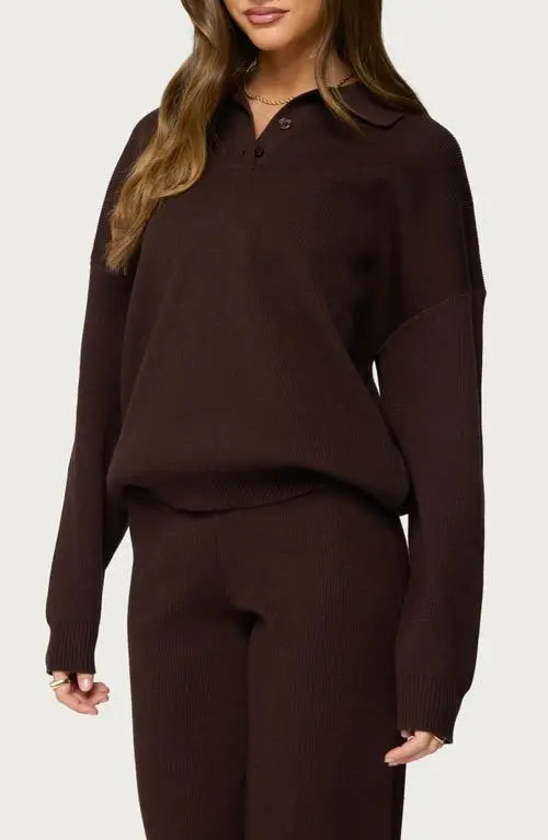 EDIKTED Lorie Oversize Polo Sweater - Brown