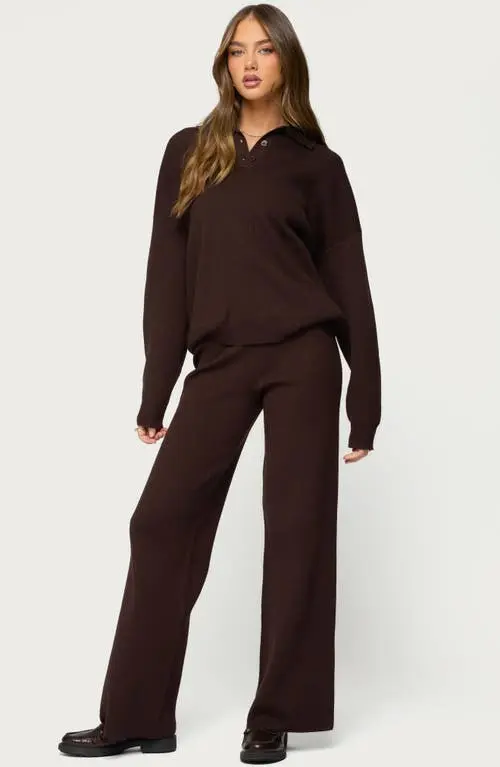 EDIKTED Lorie Oversize Polo Sweater - Brown