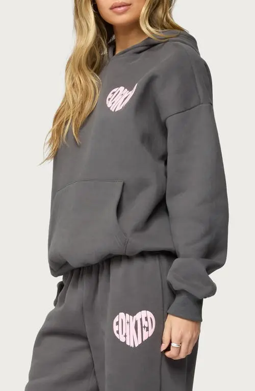 EDIKTED Fleece Logo Graphic Hoodie - Dark-gray