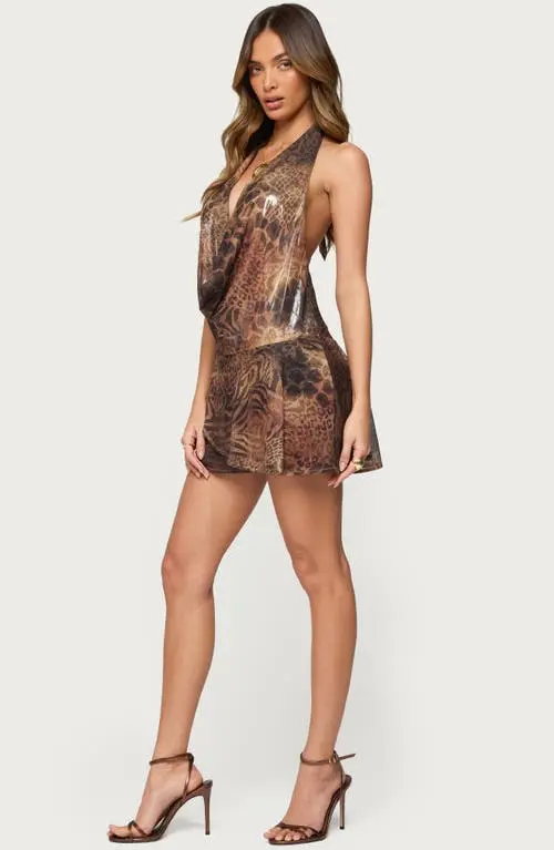 EDIKTED Metallic Mesh Halter Minidress