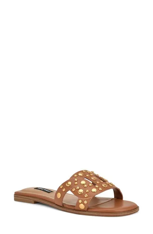 Nine West Gomaz Studded Slide Sandals - Light Brown