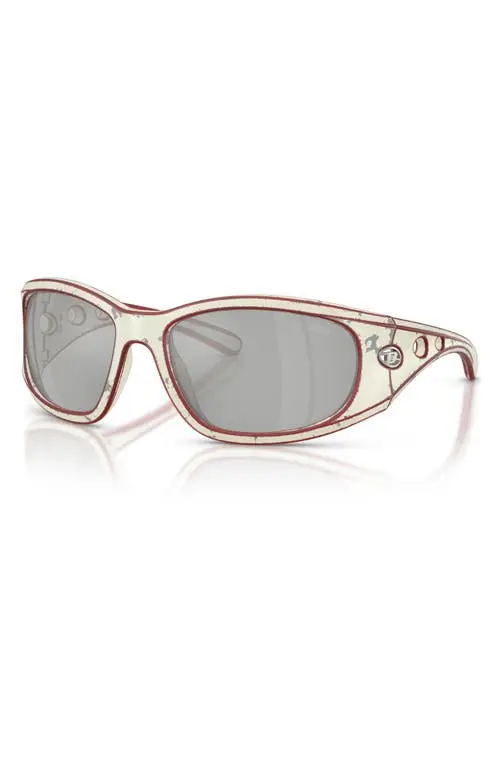 DIESEL® Rectangle Sunglasses - White Barrelling Red/silver