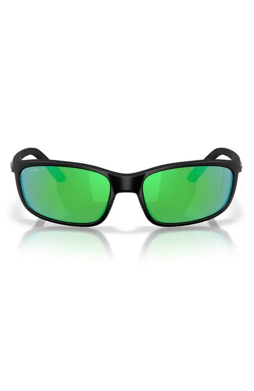 COSTA DEL MAR Brine Ii 59mm Polarized Rectangle Sunglasses - Black/green Mirror