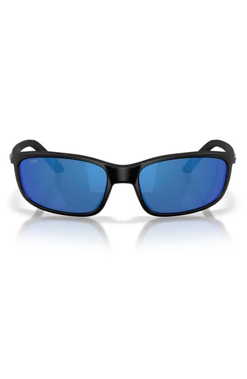 COSTA DEL MAR Brine Ii 59mm Polarized Rectangle Sunglasses - Matte Black/blue Mirror
