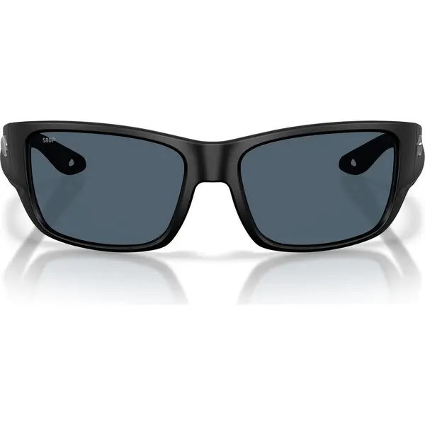 COSTA DEL MAR Schoolie 56mm Polarized Rectangular Sunglasses - Matte Black/gray 580p