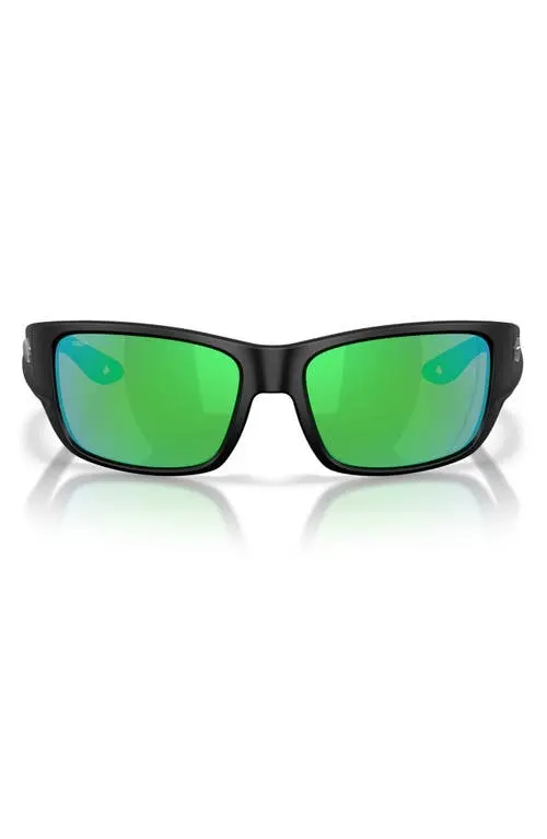 COSTA DEL MAR Schoolie 56mm Polarized Mirrored Rectangle Sunglasses - Black/green Mirror