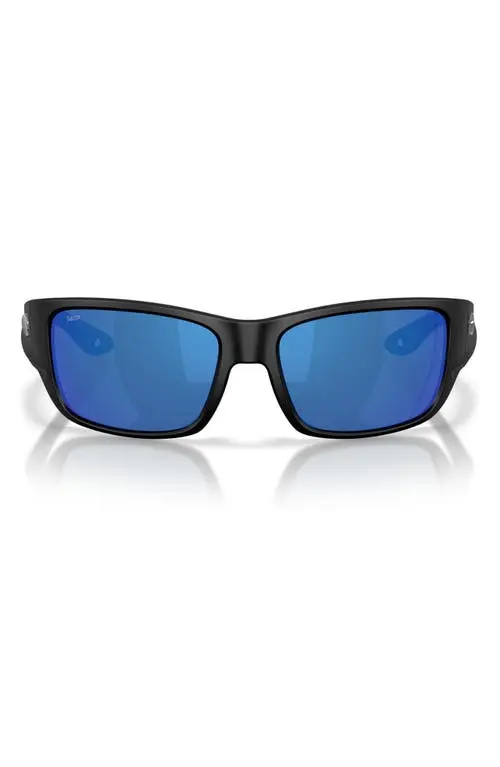 COSTA DEL MAR Schoolie 56mm Polarized Mirrored Rectangle Sunglasses - Matte Black/blue Mirror