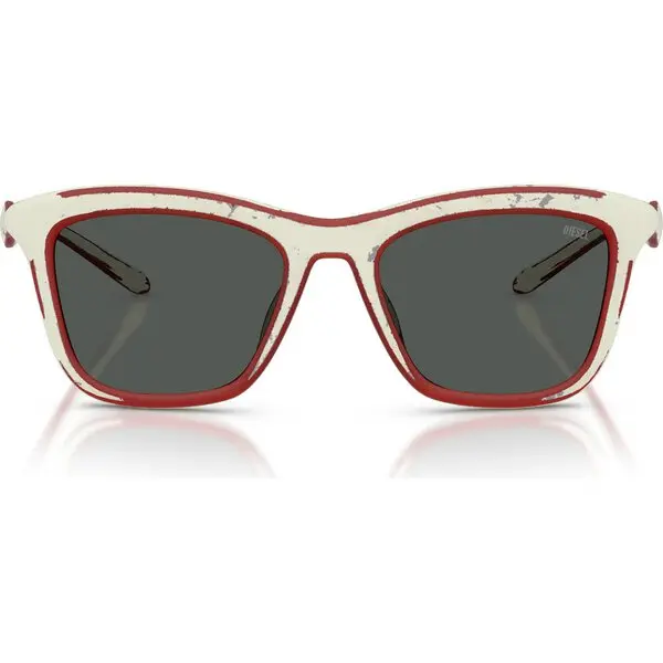 DIESEL® 53mm Square Sunglasses - White Barrelling Red/grey