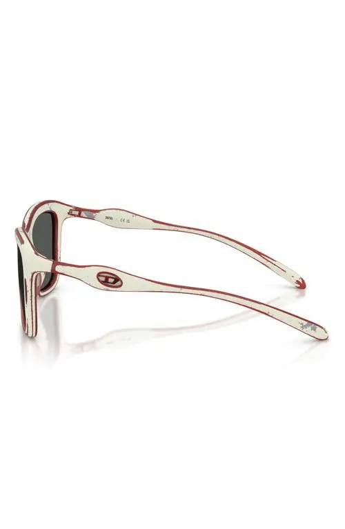 DIESEL® 53mm Square Sunglasses - White Barrelling Red/grey