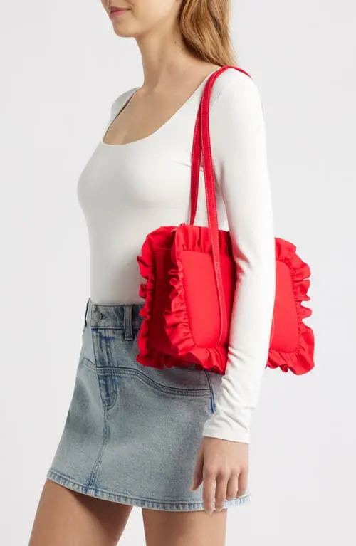 BAGGY LONDON Ruffle Twill Bowler Bag - Red