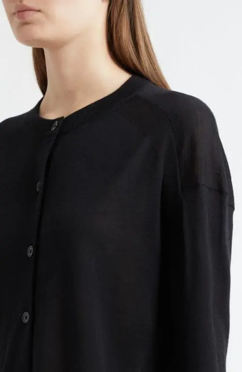 Loulou De Saison Kita Fine Knit Cashmere Crewneck Cardigan - Black
