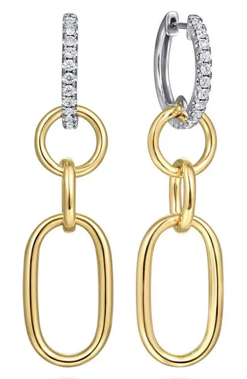 GABRIEL & CO. Diamond And 14k Gold Drop Huggie Hoop Earrings - Two Tone