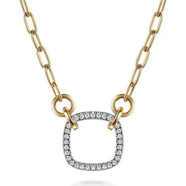 GABRIEL & CO. Open Cushion Diamond Pendant Necklace - Two Tone
