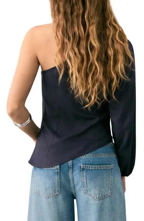 Mango Asymmetric Ruched One-shoulder Top - Navy