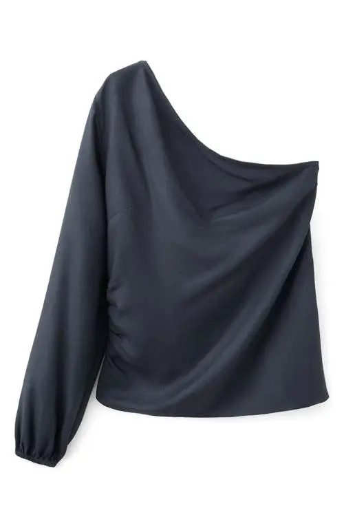 Mango Asymmetric Ruched One-shoulder Top - Navy