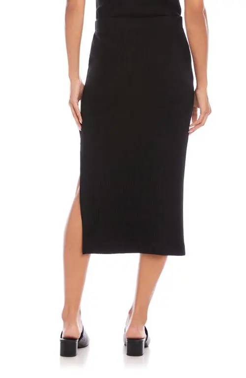 Karen Kane Ribbed Side Slit Midi Skirt - Black